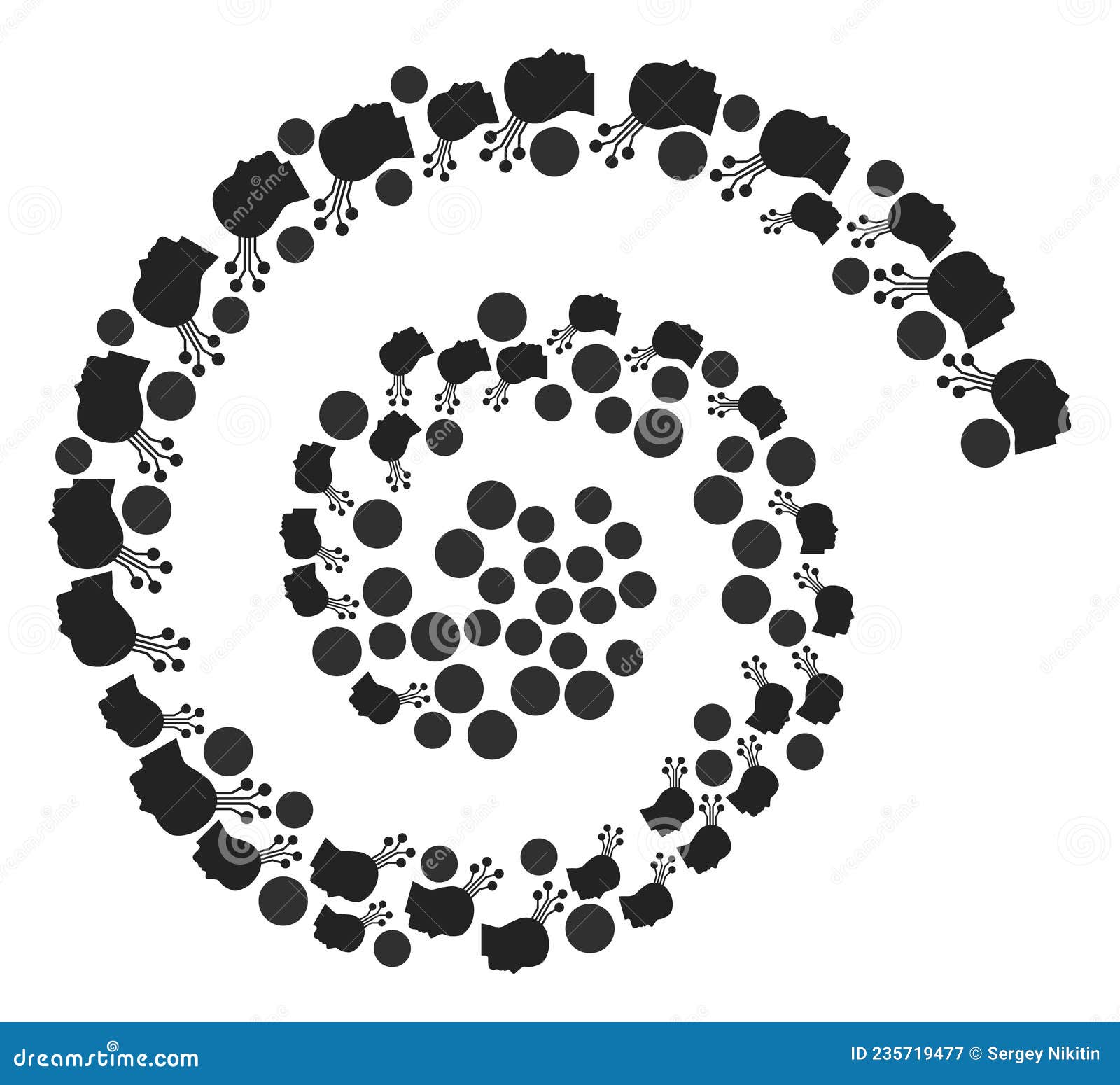 Brain Machine Interface Icon Spiral Centrifugal Collage Stock Vector ...