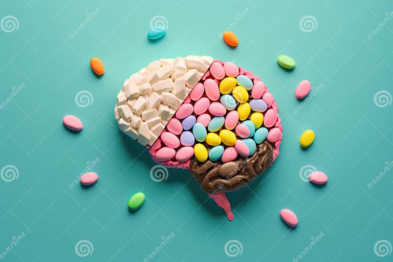 Brain Made from Candies on Bright Colored Background, Created with ...
