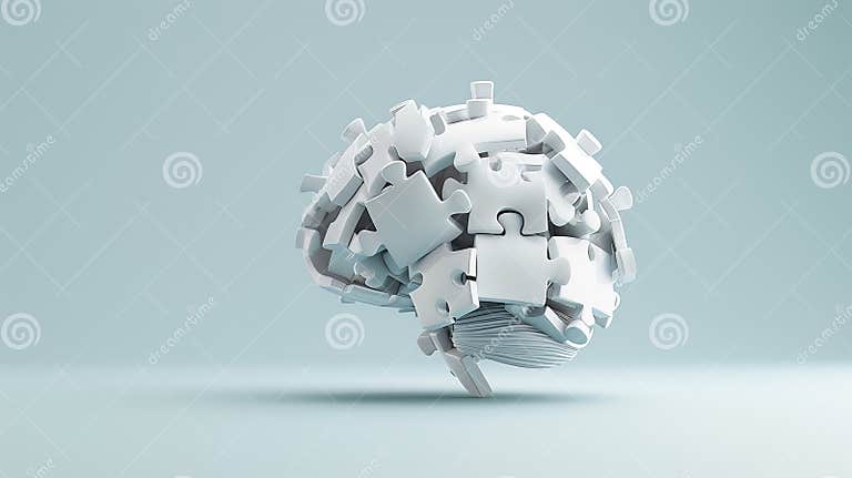 Brain Made from Interlocking White Puzzle Pieces Representing ...
