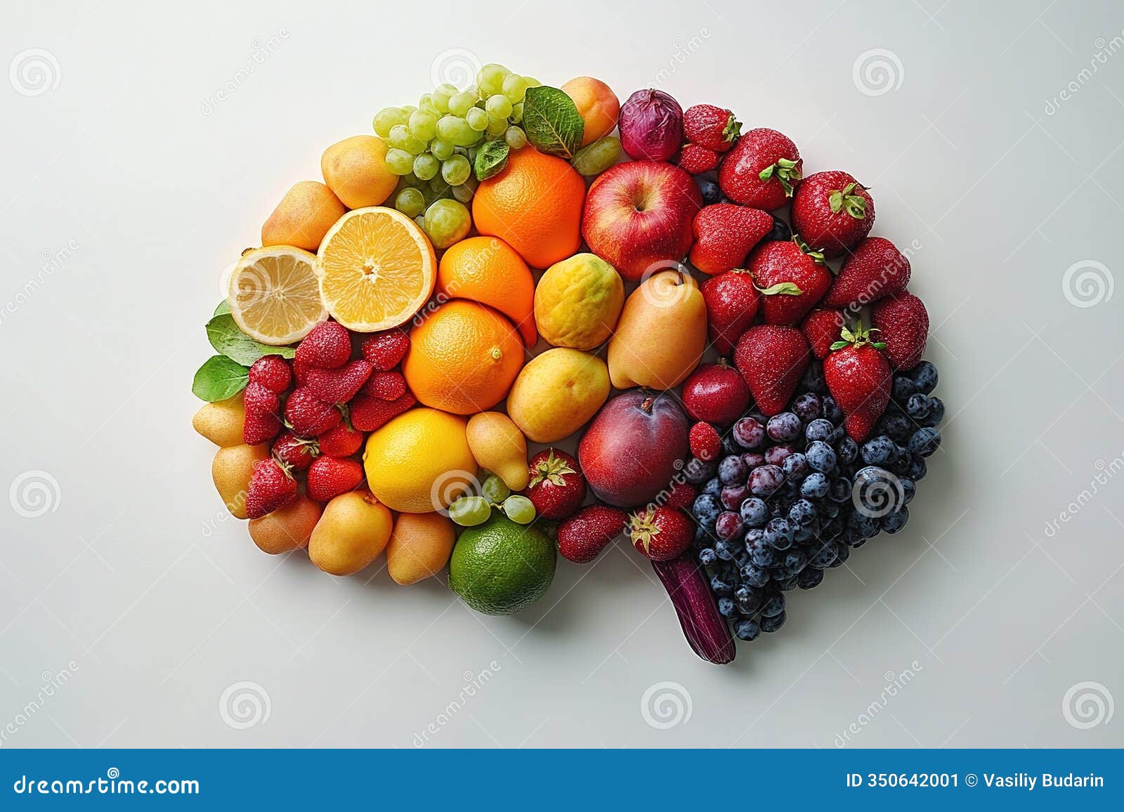 Brain Made Out of Fruits and Vegetables Isolated on White Background ...