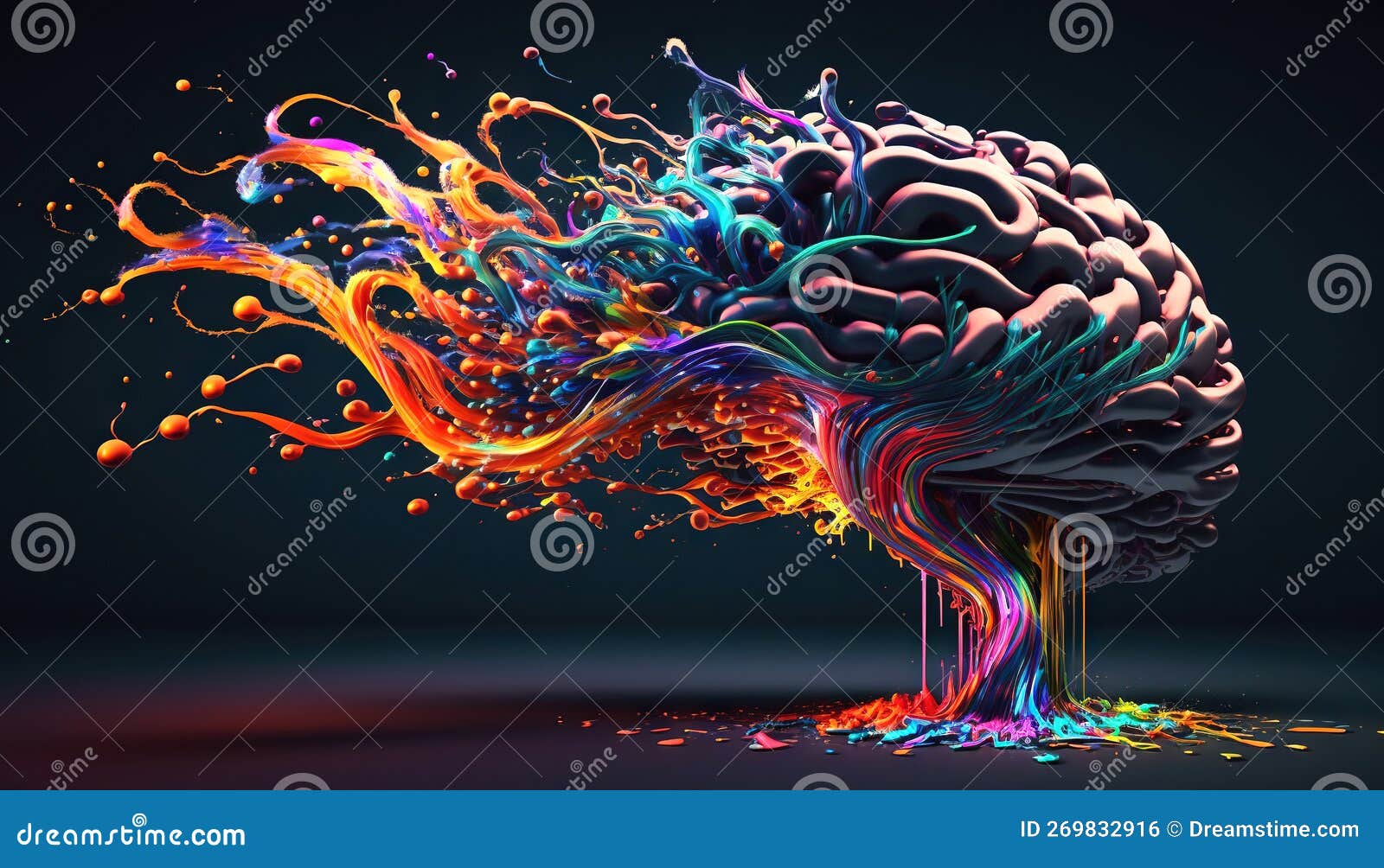 Brain Made of Tangled Interwined Colorful Paint Splashes. Intelligence ...