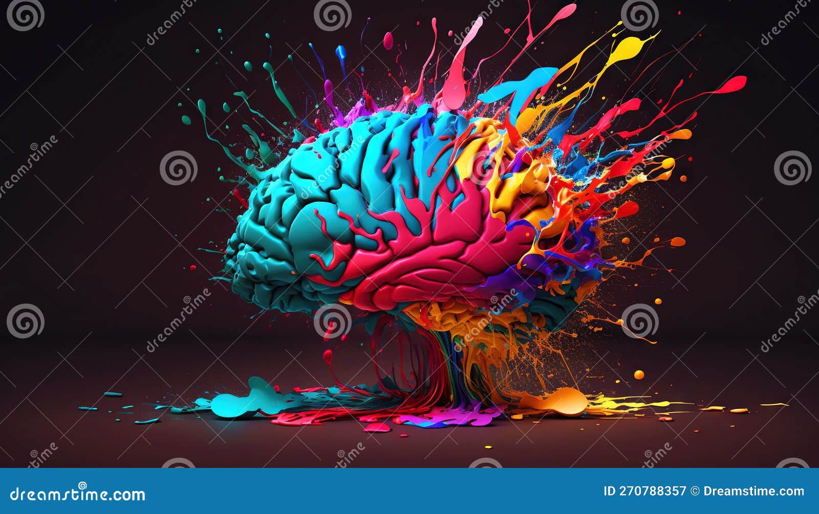 Brain Made of Tangled Interwined Colorful Paint Splashes. Intelligence ...