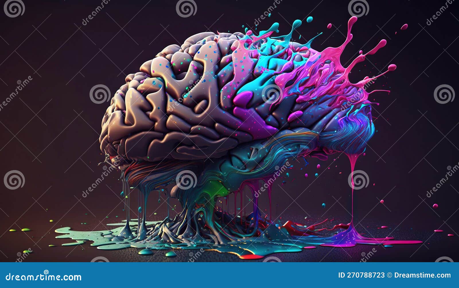 Brain Made of Tangled Interwined Colorful Paint Splashes. Intelligence ...