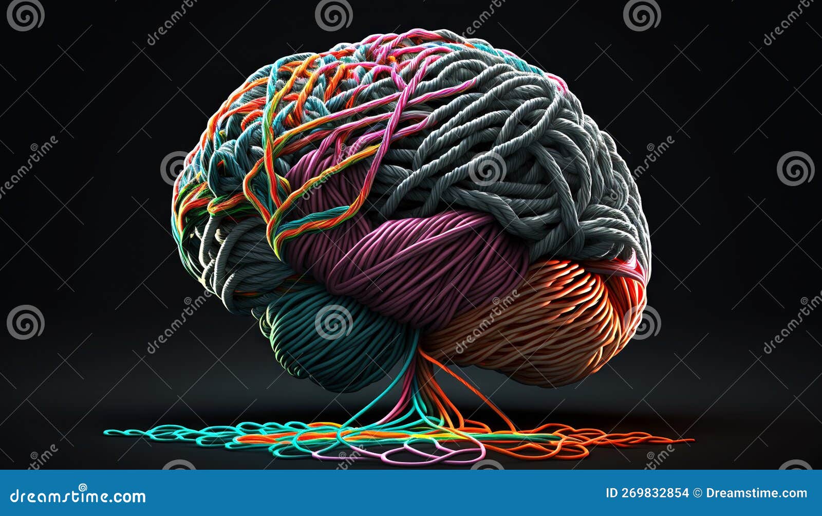 Brain Made of Tangled Interwined Colorful Threads. Intelligence or ...