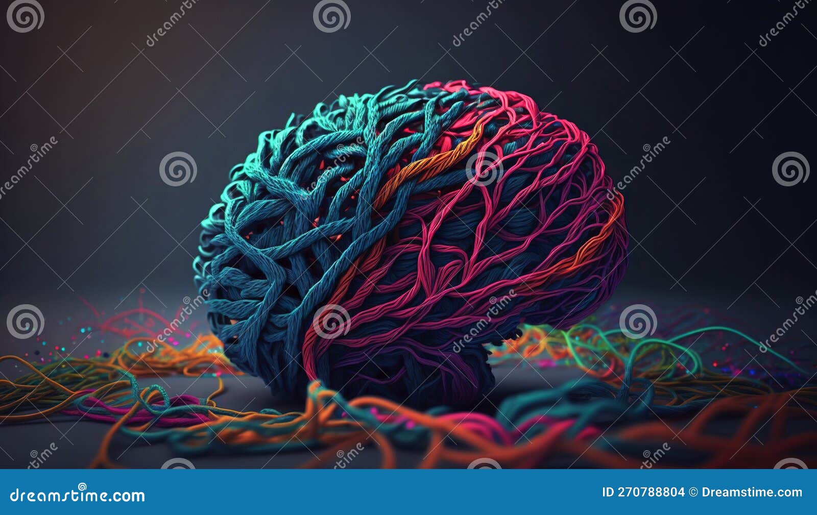 Brain Made of Tangled Interwined Colorful Threads. Intelligence or ...