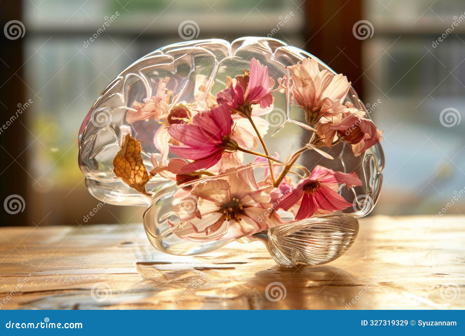 Brain Made of Translucent Glass with Dried Simple Flowers Inside Stock ...