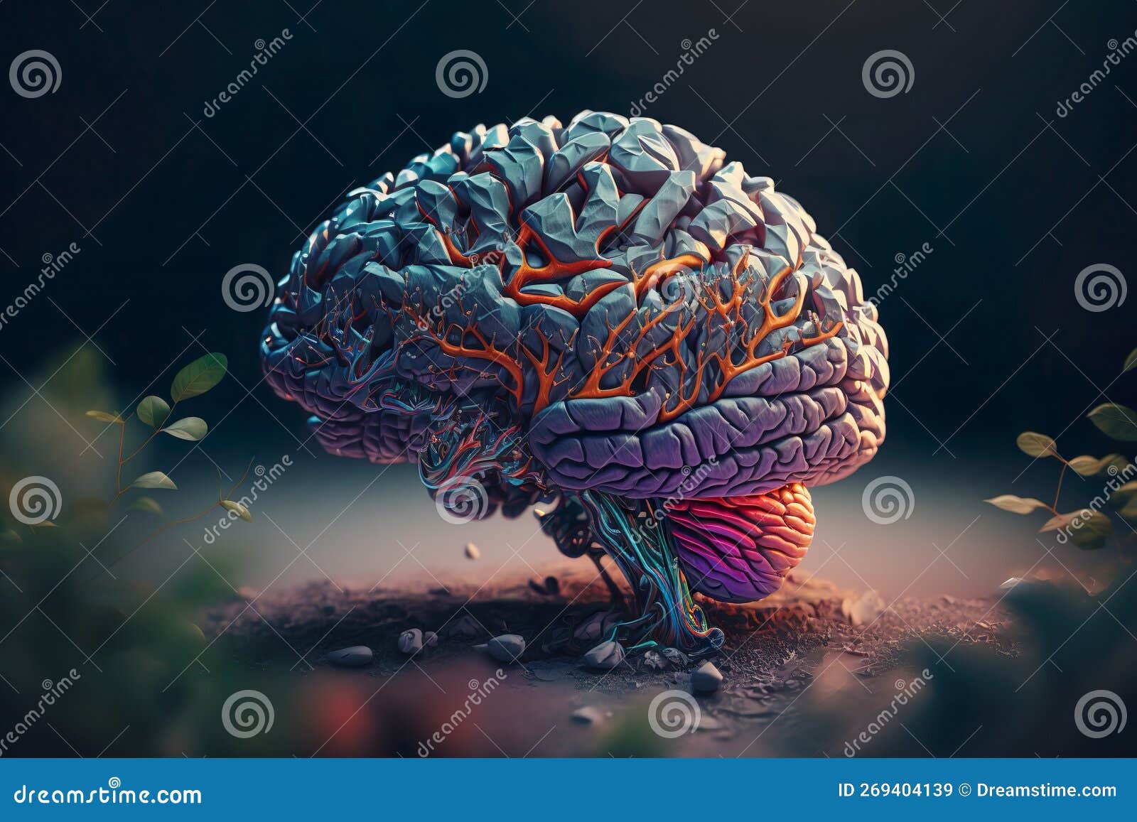 Brain Made of Trees and Rocks Stock Illustration - Illustration of ...