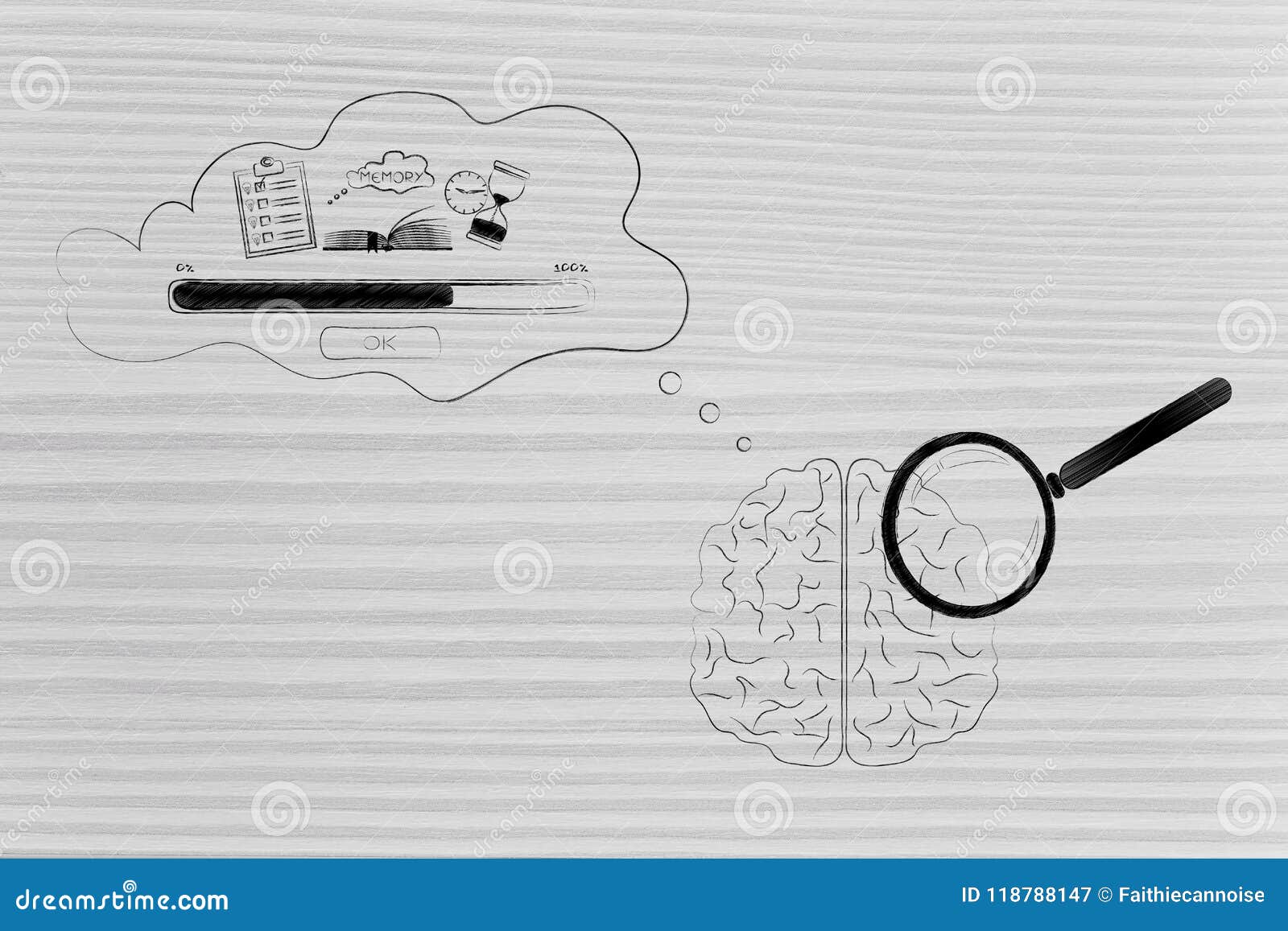 Brain with Magnifying Glass on it with Comic Bubble with Memory Stock ...
