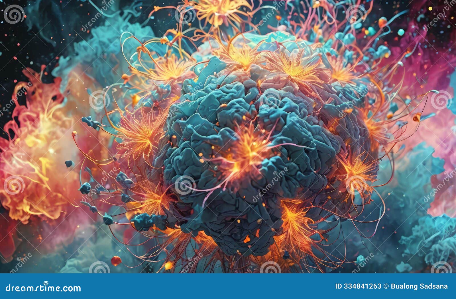Brain with Many Colorful, Exploding, and Exploding Stock Illustration ...
