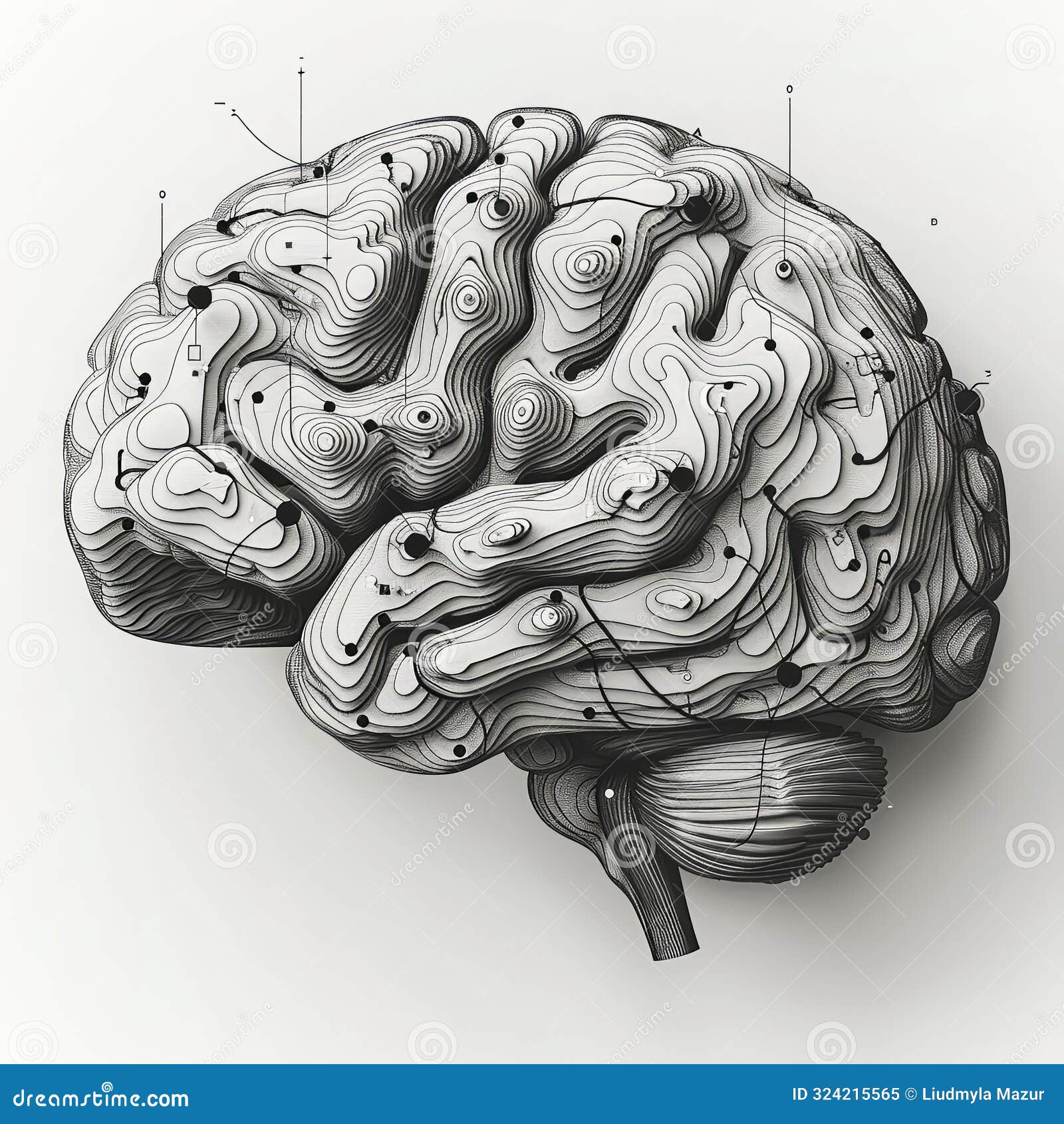 A Brain with Many Lines and Dots on it Stock Image - Image of brain ...