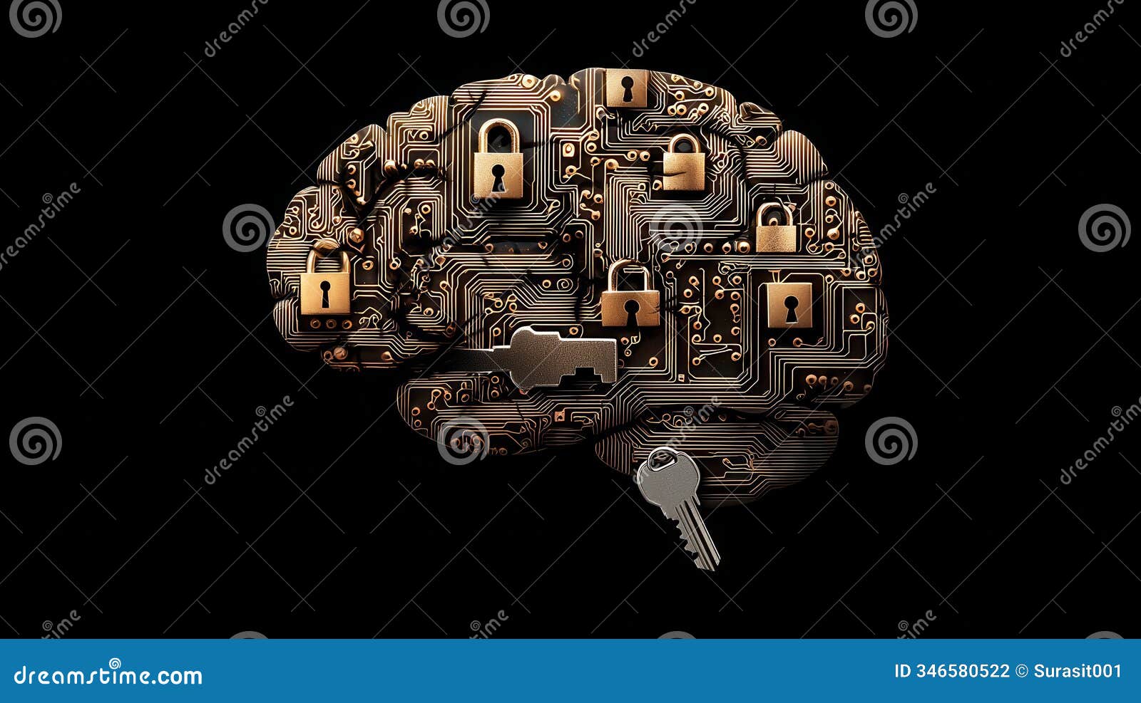A Brain with Many Locks on it Stock Illustration - Illustration of ...
