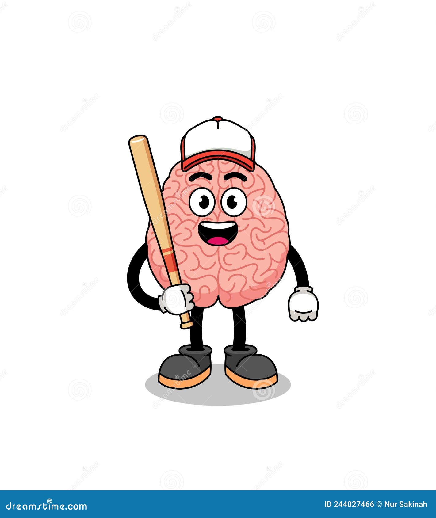 Brain Mascot Cartoon As a Baseball Player Stock Vector - Illustration ...