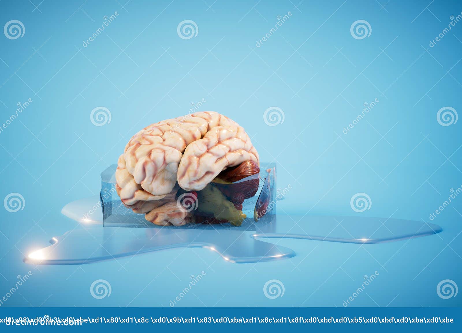 Brain in Melting Ice on Blue Background. 3d Render Stock Illustration ...