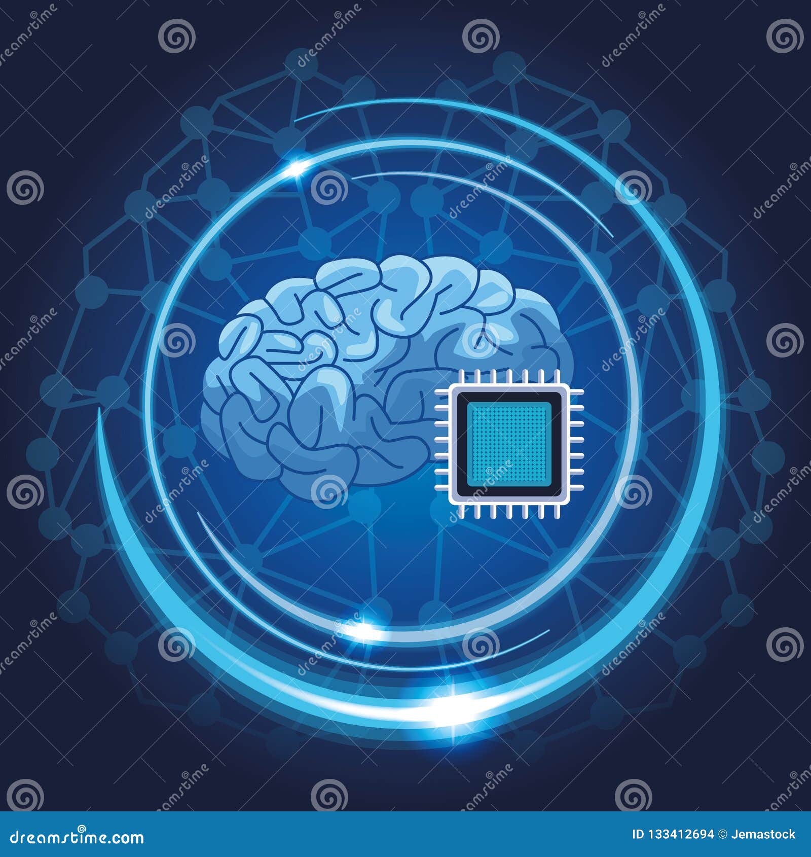 Brain with microchip stock vector. Illustration of mind - 133412694