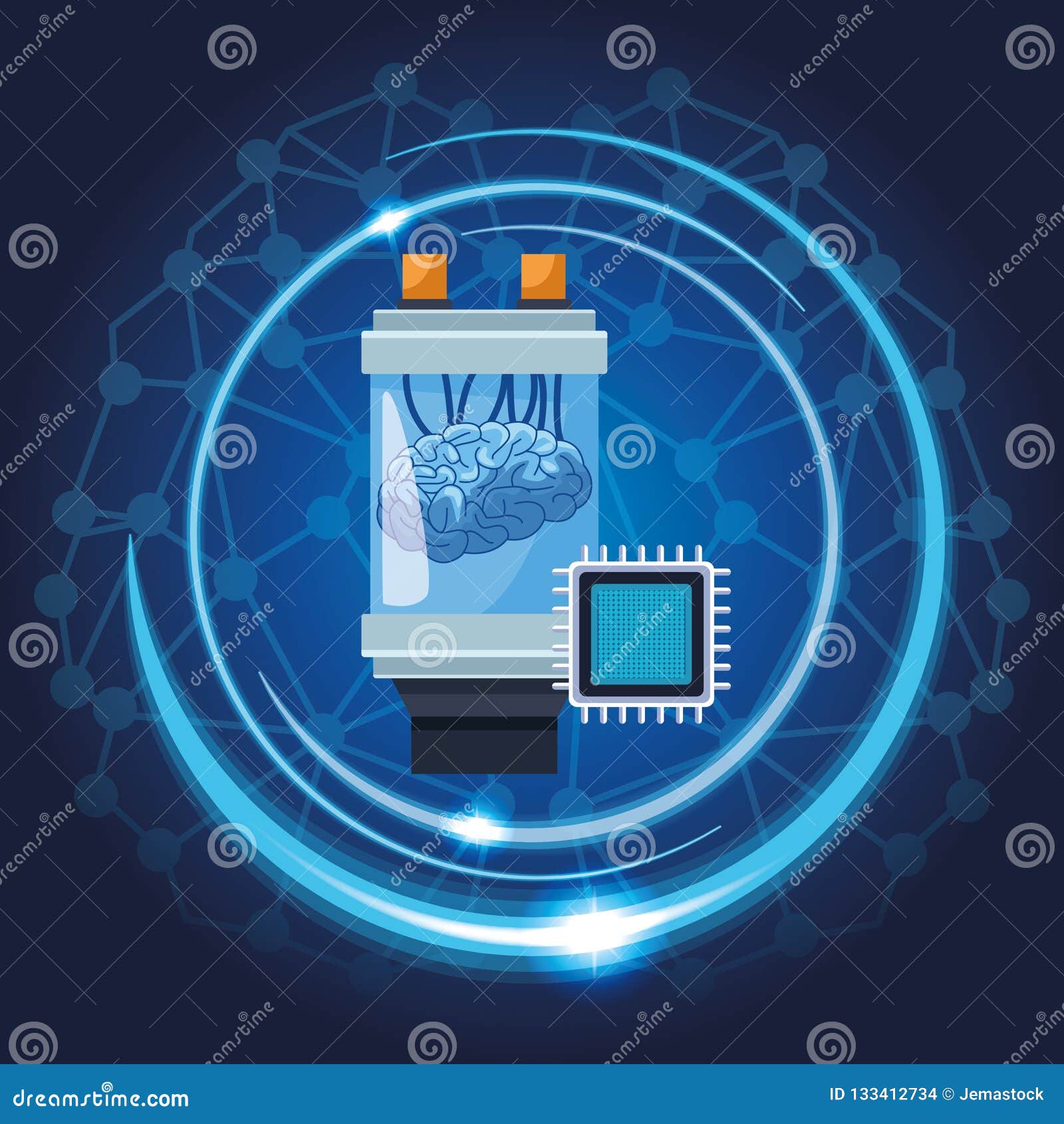 Brain and microchip stock vector. Illustration of face - 133412734