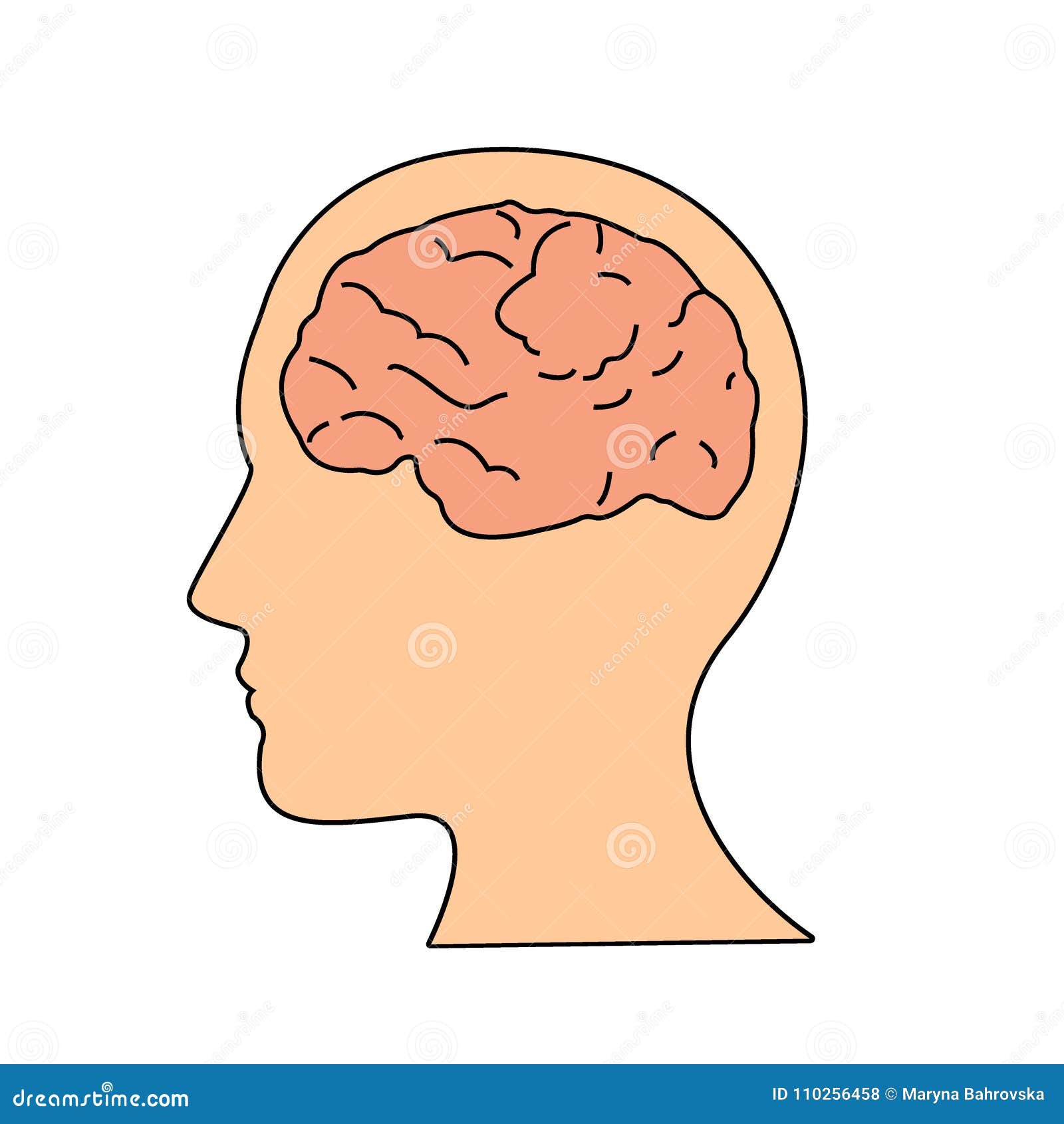 Brain or Mind Side View Inside Head Line Art Vector Icon for Medical ...