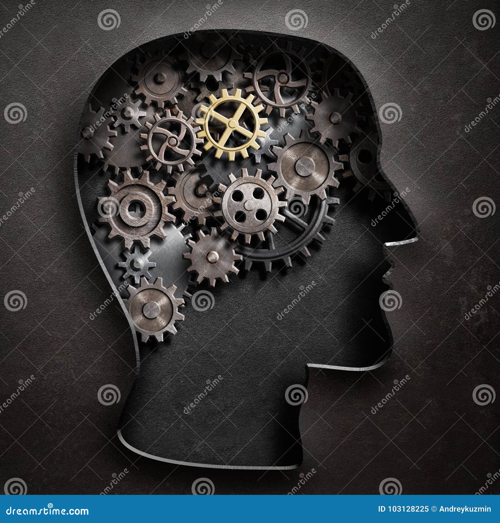Brain Model Concept Made from Gears and Cogwheels in Metal Plate 3d ...