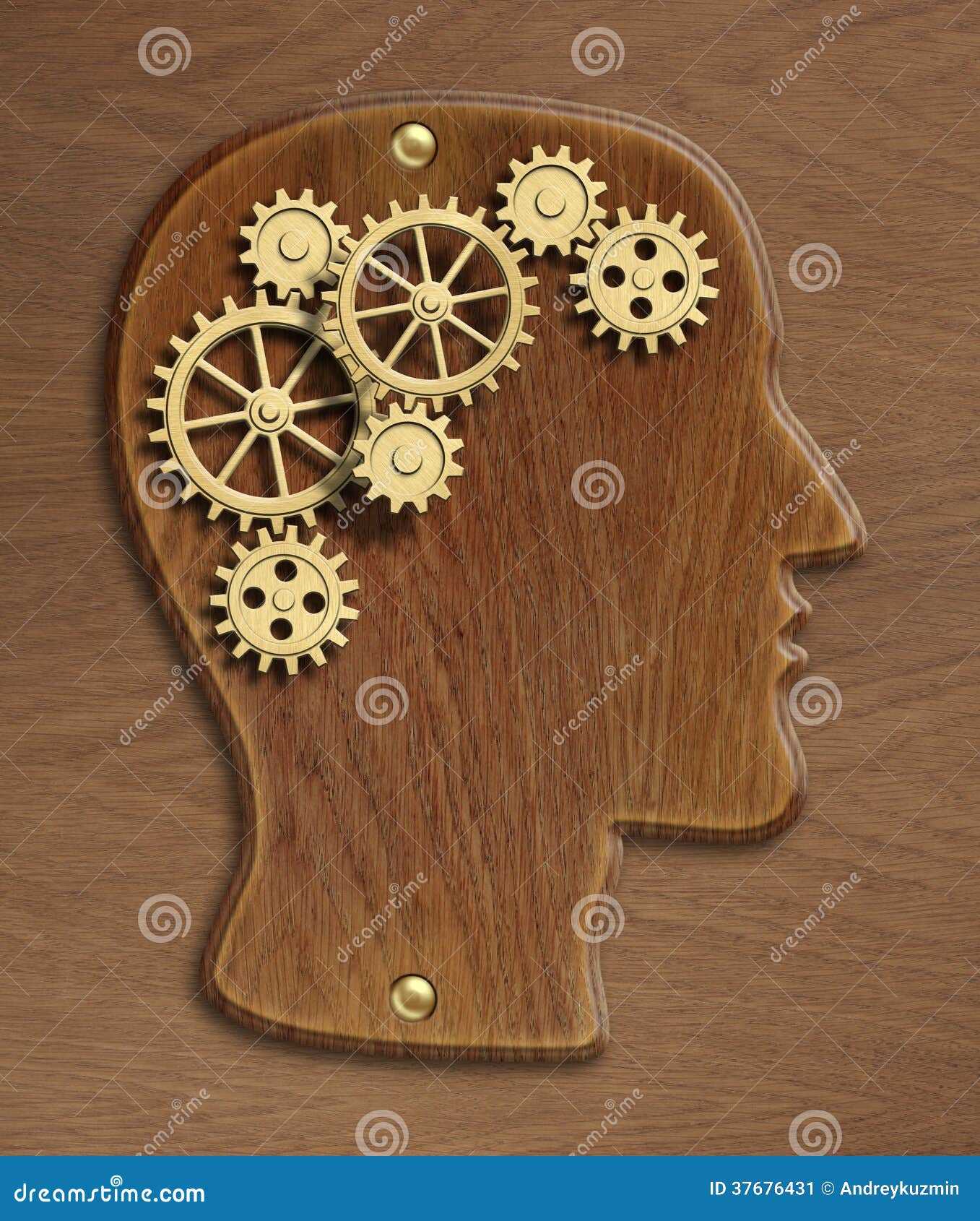 Brain Model Made From Gold Metal Gears And Cogs Stock Image ...