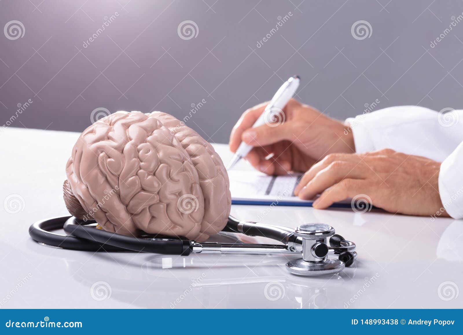 Brain Model and Stethoscope on Table Stock Photo - Image of hemispheres ...