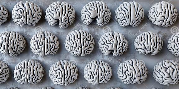 Brain Models Arranged in Grid Pattern, Showcasing Intricate Details and ...