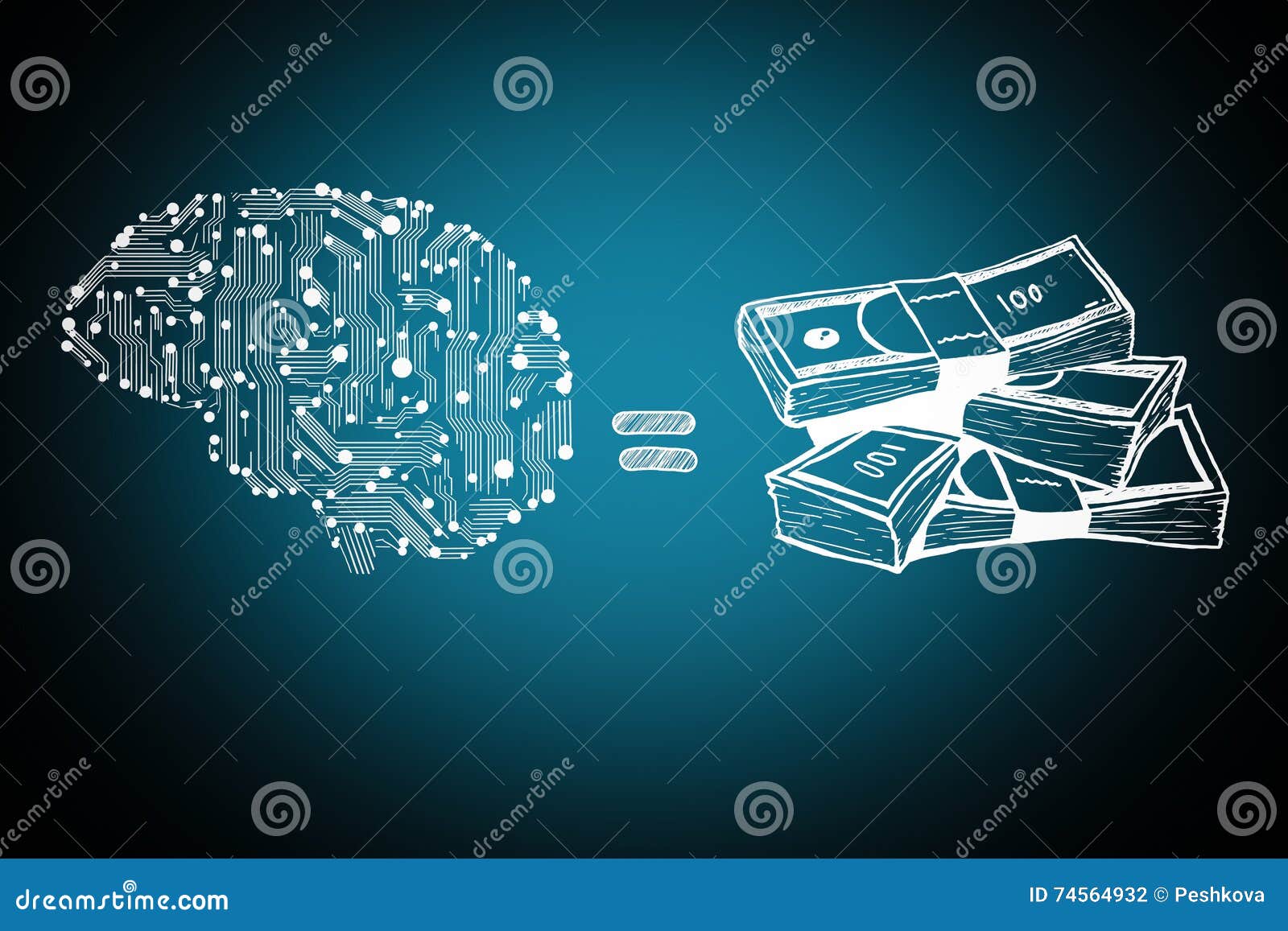 Brain and money bills stock illustration. Illustration of code - 74564932