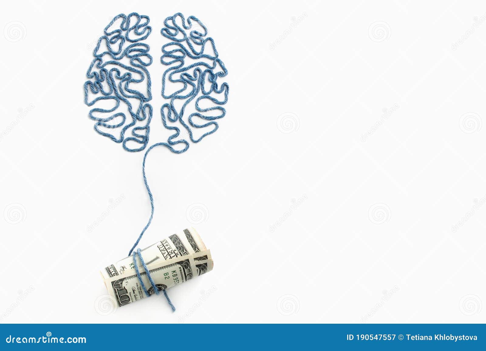 Brain and Money Connected by a Thread on a White Background Stock Image ...