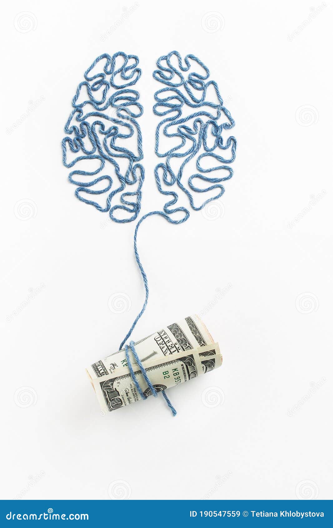 Brain and Money Connected by a Thread on a White Background Stock Image ...