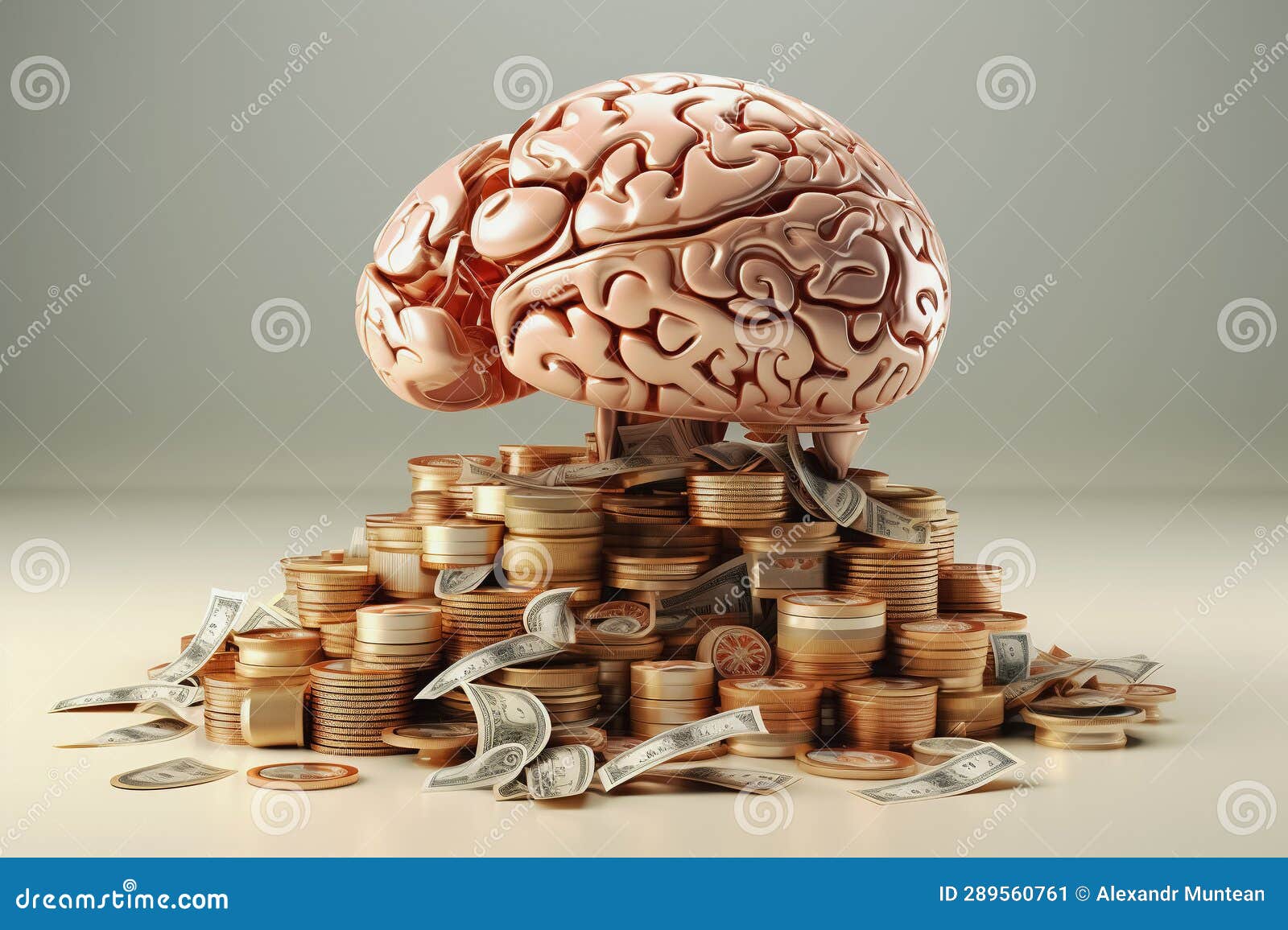 Brain on money. stock image. Image of money, investment - 289560761