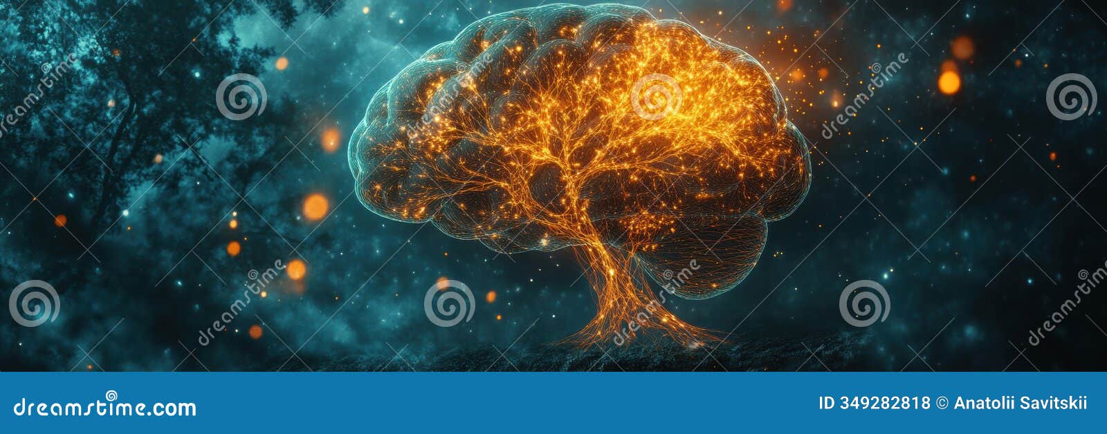 A Brain Morphs into a Glowing Tree, with Neural Branches and Roots ...