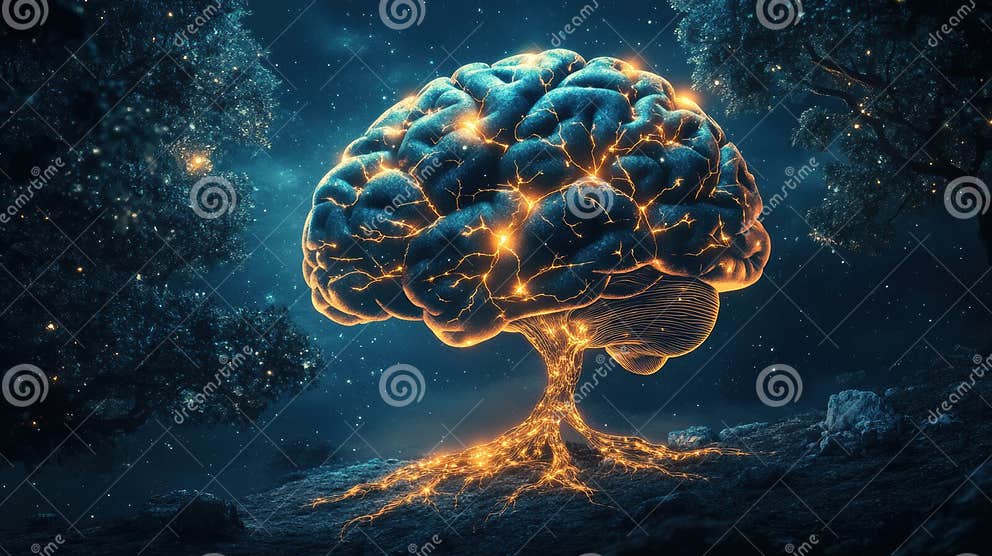 A Brain Morphs into a Tree with Luminous Branches and Roots ...