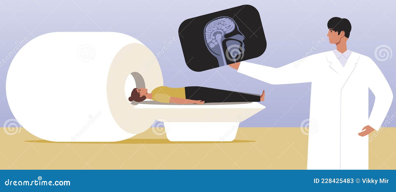 Brain MRI, Patient With Doctor, Flat Vector Stock Illustration With MRI ...