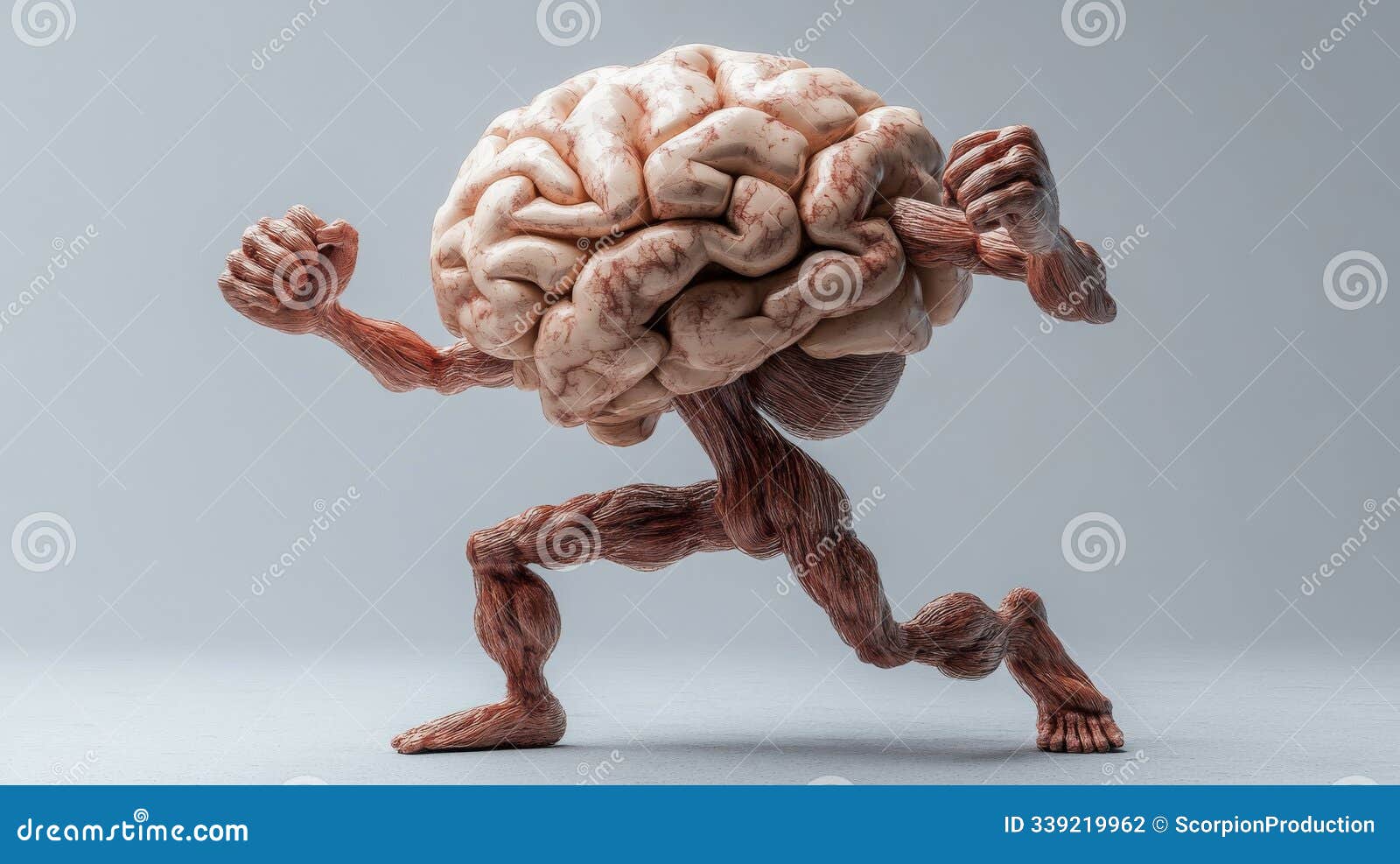Brain with Muscular Arms Striking a Power Pose Stock Illustration ...