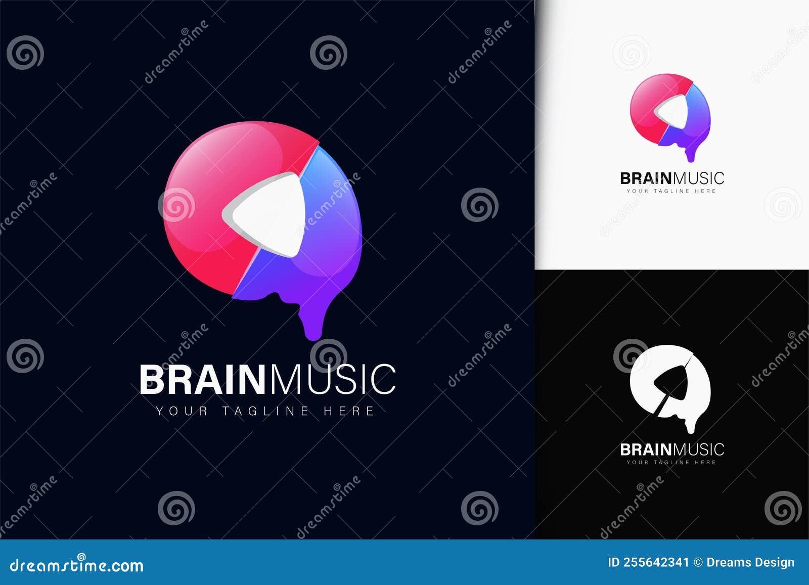 Brain Music Logo Design with Gradient Stock Vector - Illustration of ...