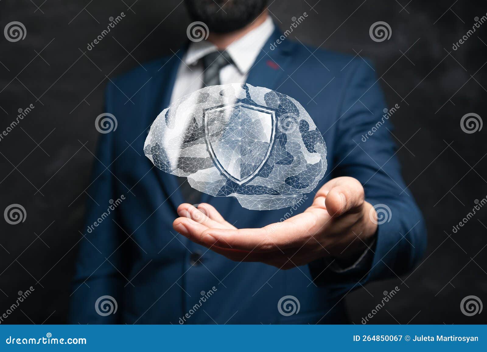 Brain from the Net with a Shield. Data Protection Concept Stock Image ...