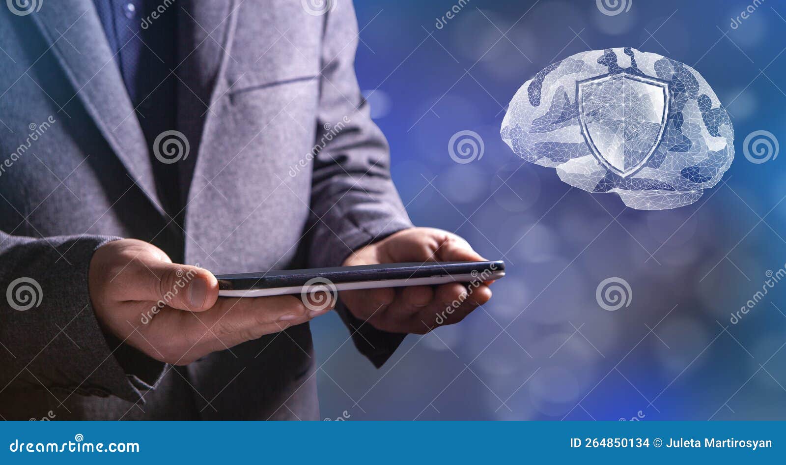 Brain from the Net with a Shield. Data Protection Concept Stock Photo ...