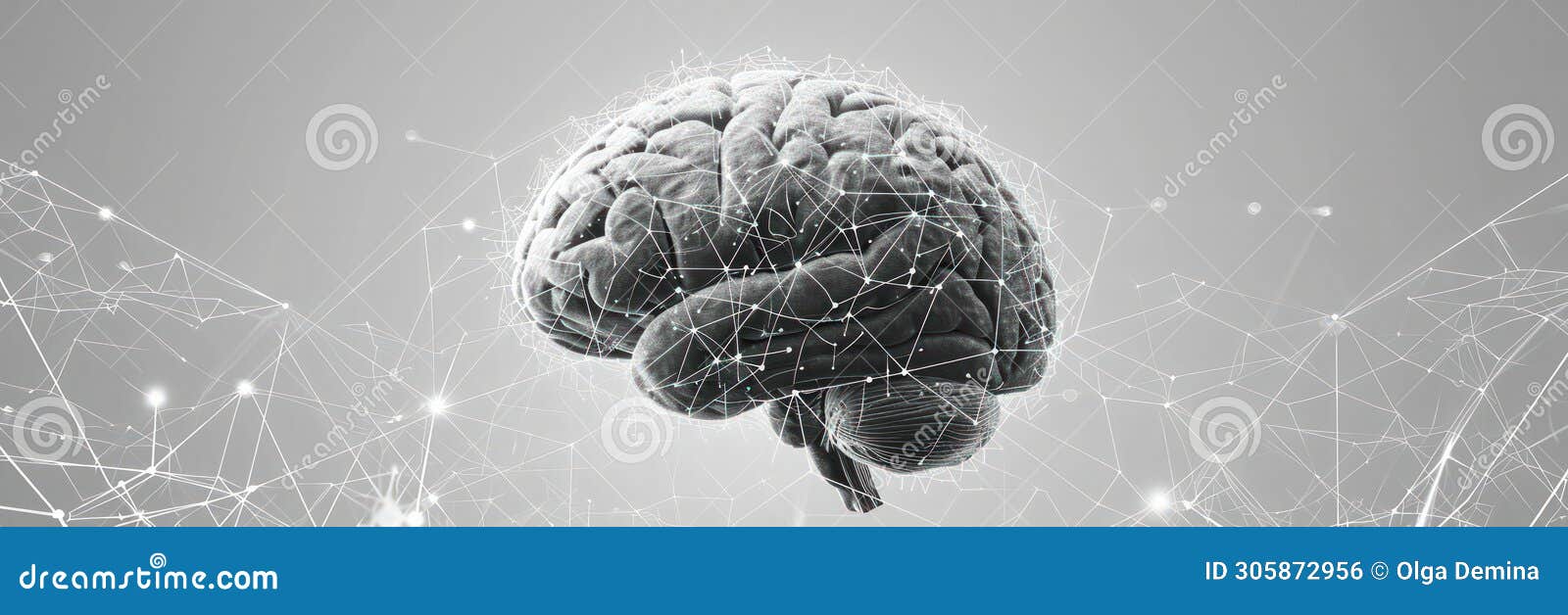 Brain with Neural Network Glowing with White Connections , Symbolizing ...