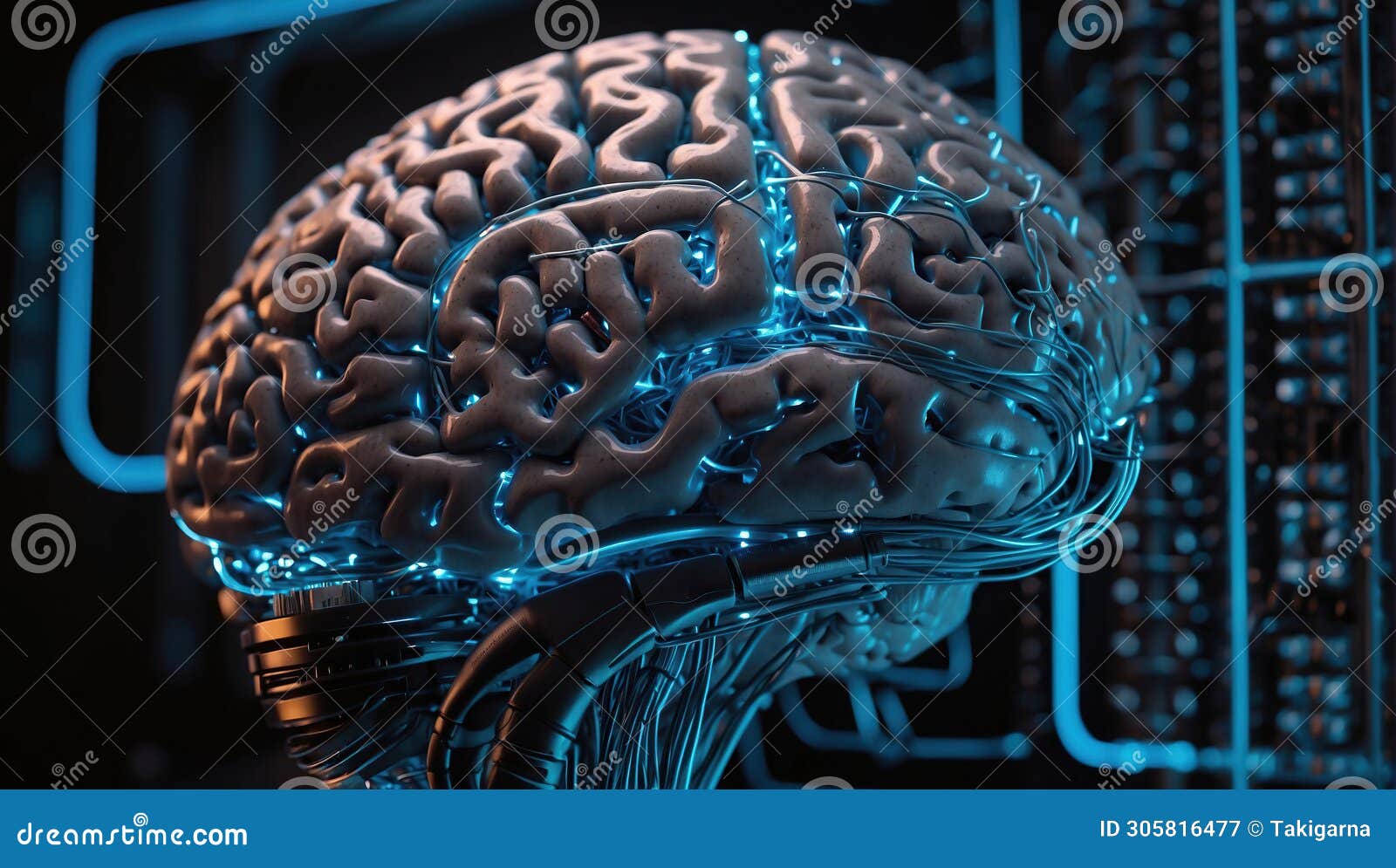 Brain with Neuralink and Wire, Technology, Using Generative Ai Stock ...