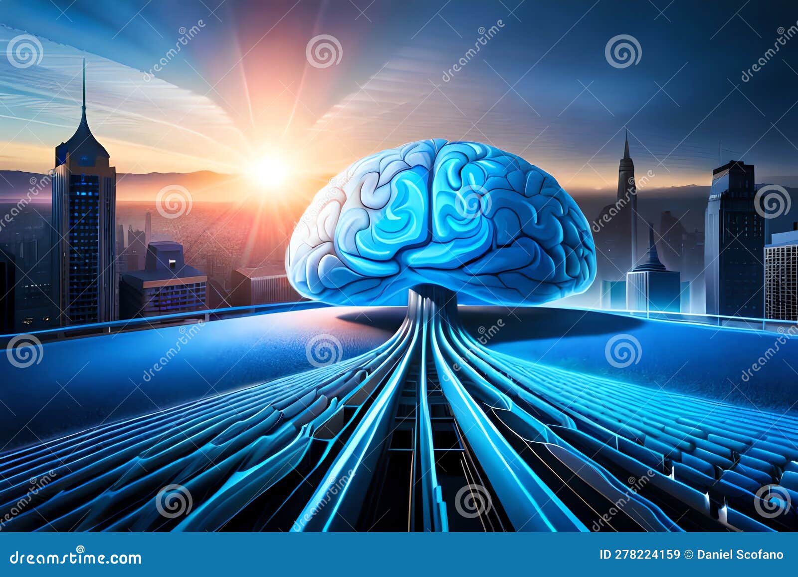 Brain Neuron Neural Communication and Technology Concept, Brain in Blue ...