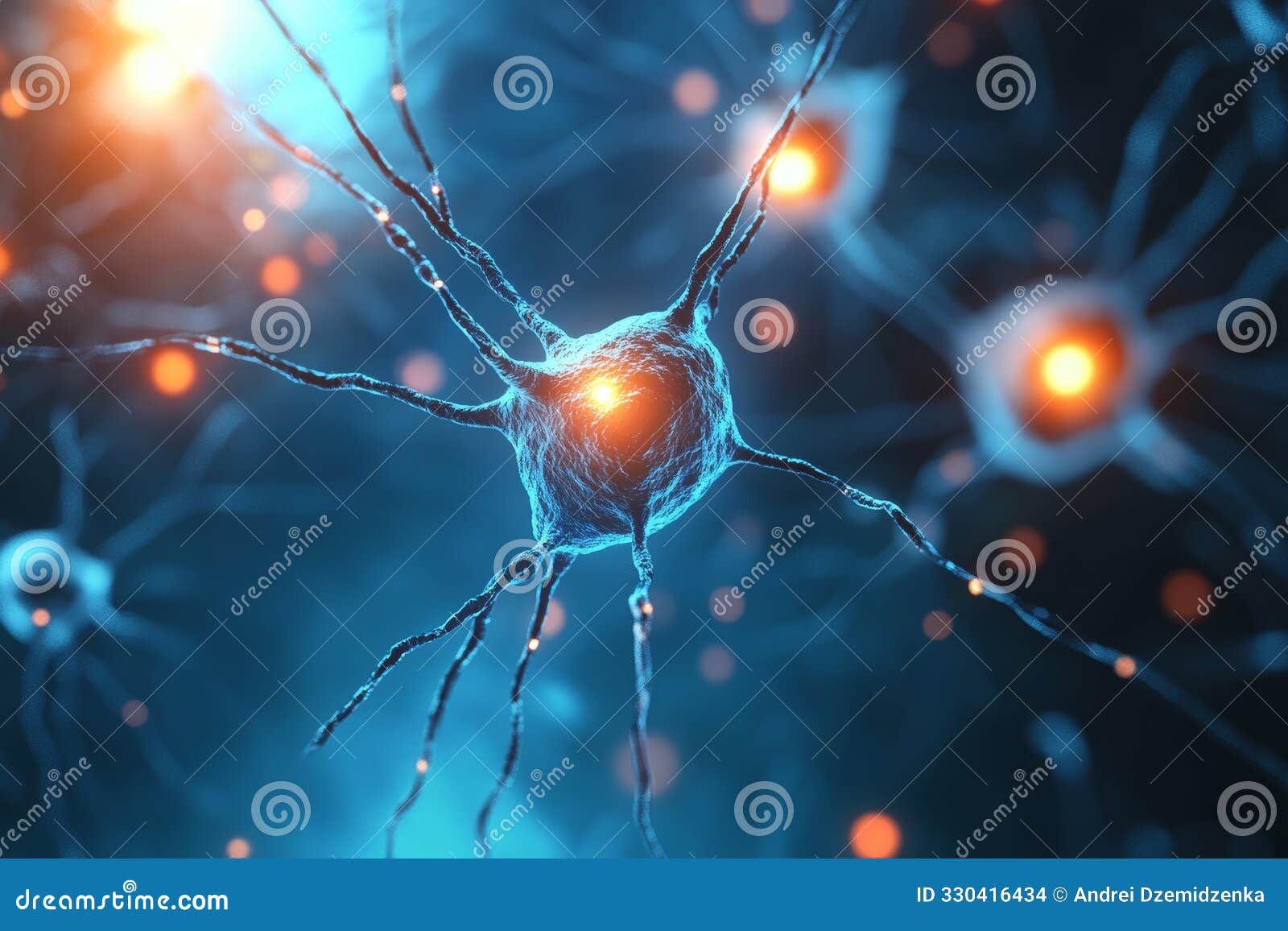 The Brain of a Neuron Under a Blue Microscope in a Laboratory with a ...