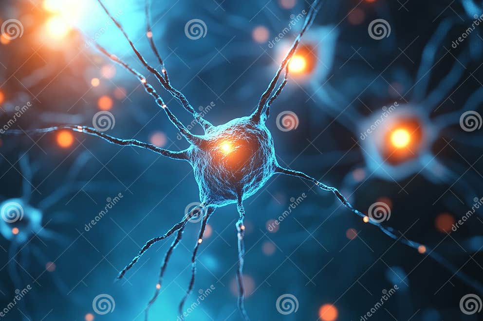 The Brain of a Neuron Under a Blue Microscope in a Laboratory with a ...