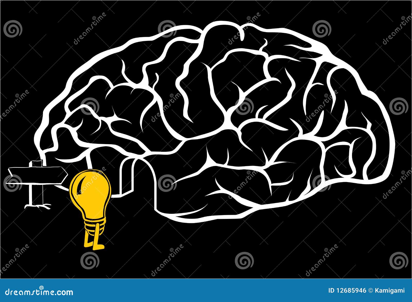 Brain with a new idea stock illustration. Illustration of black - 12685946