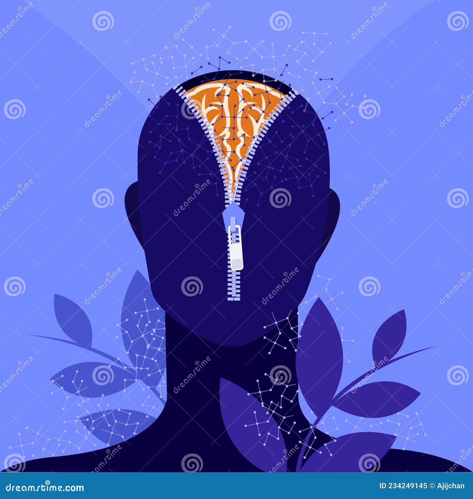 Illustration of a Human Brain Spilt Open with a Zipper Stock Vector ...
