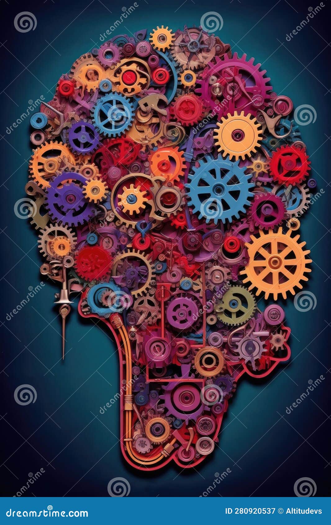 Brain Outline Filled with Various Colorful Gears Stock Illustration ...