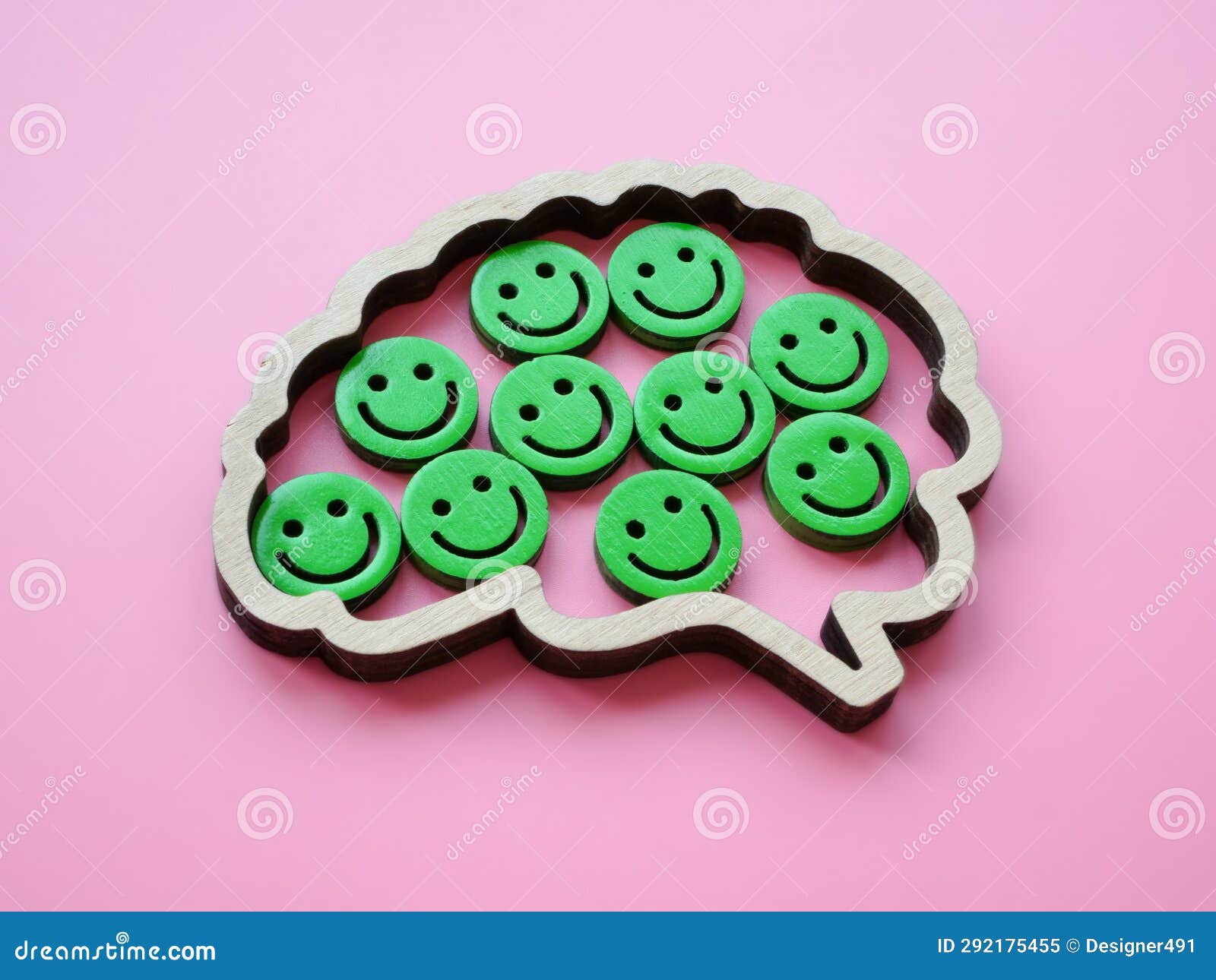 Brain Outline with Happy Emoticons Inside. Positivity Concept. Stock ...