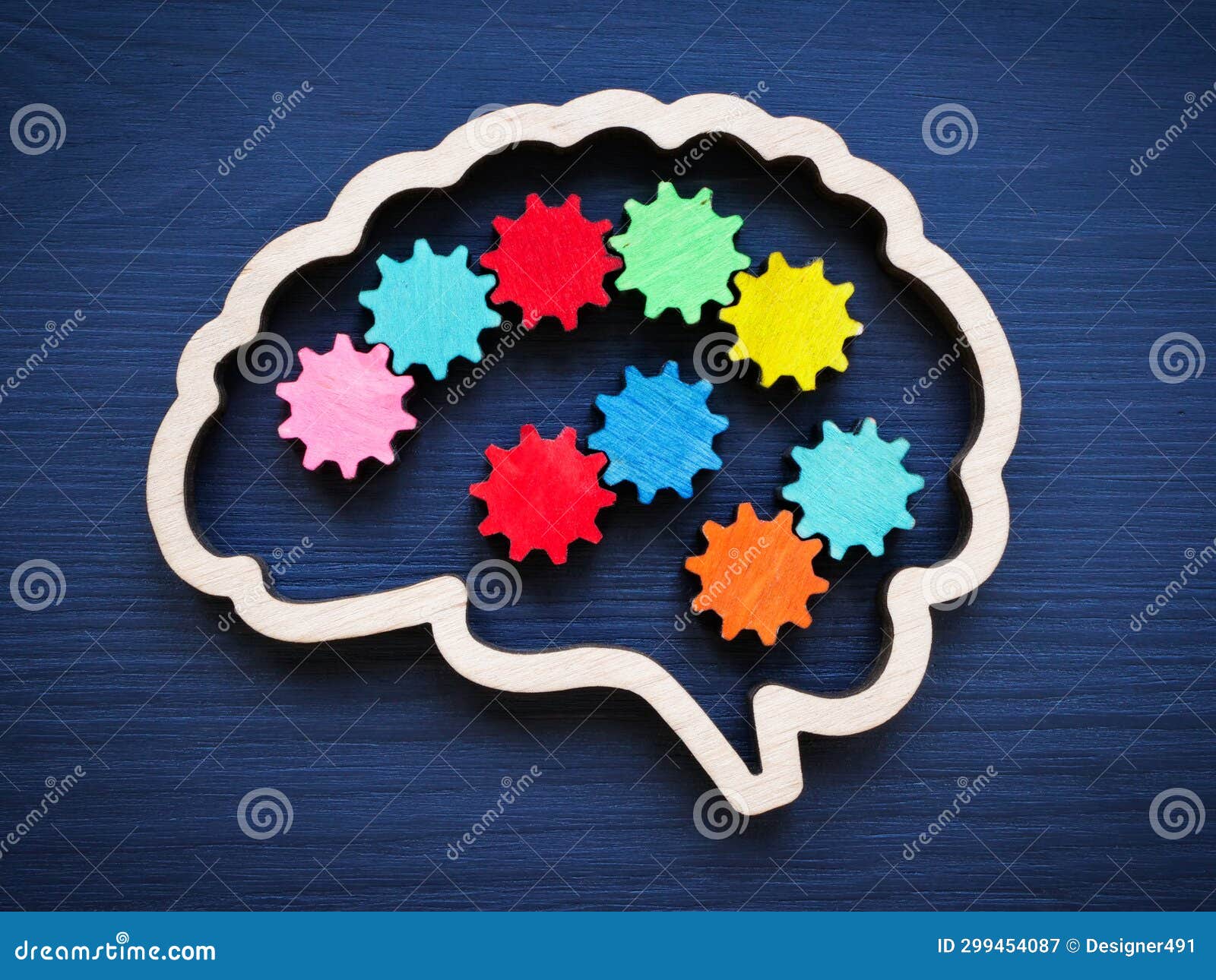 Brain Outline with Multicolored Gears. Creativity and New Ideas. Stock ...