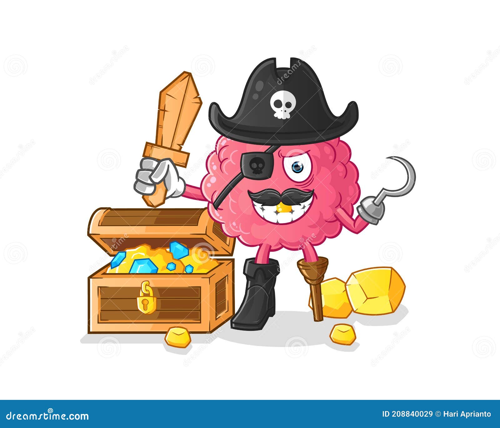 Brain Pirate with Treasure Mascot. Cartoon Vector Stock Vector ...