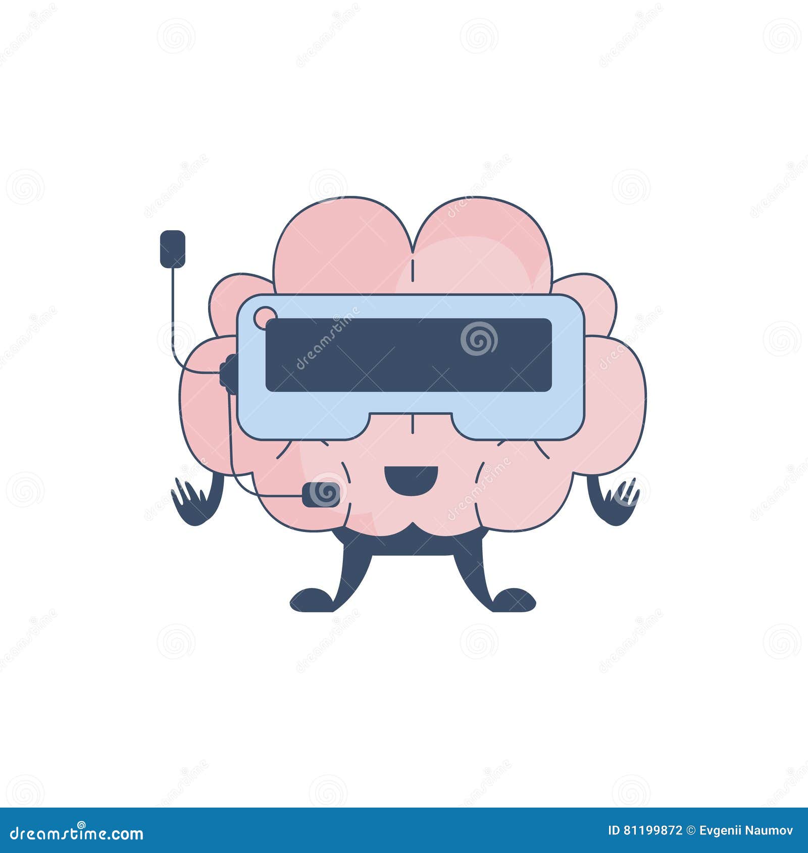 Brain Playing Virtual REality Video Games Comic Character Representing ...