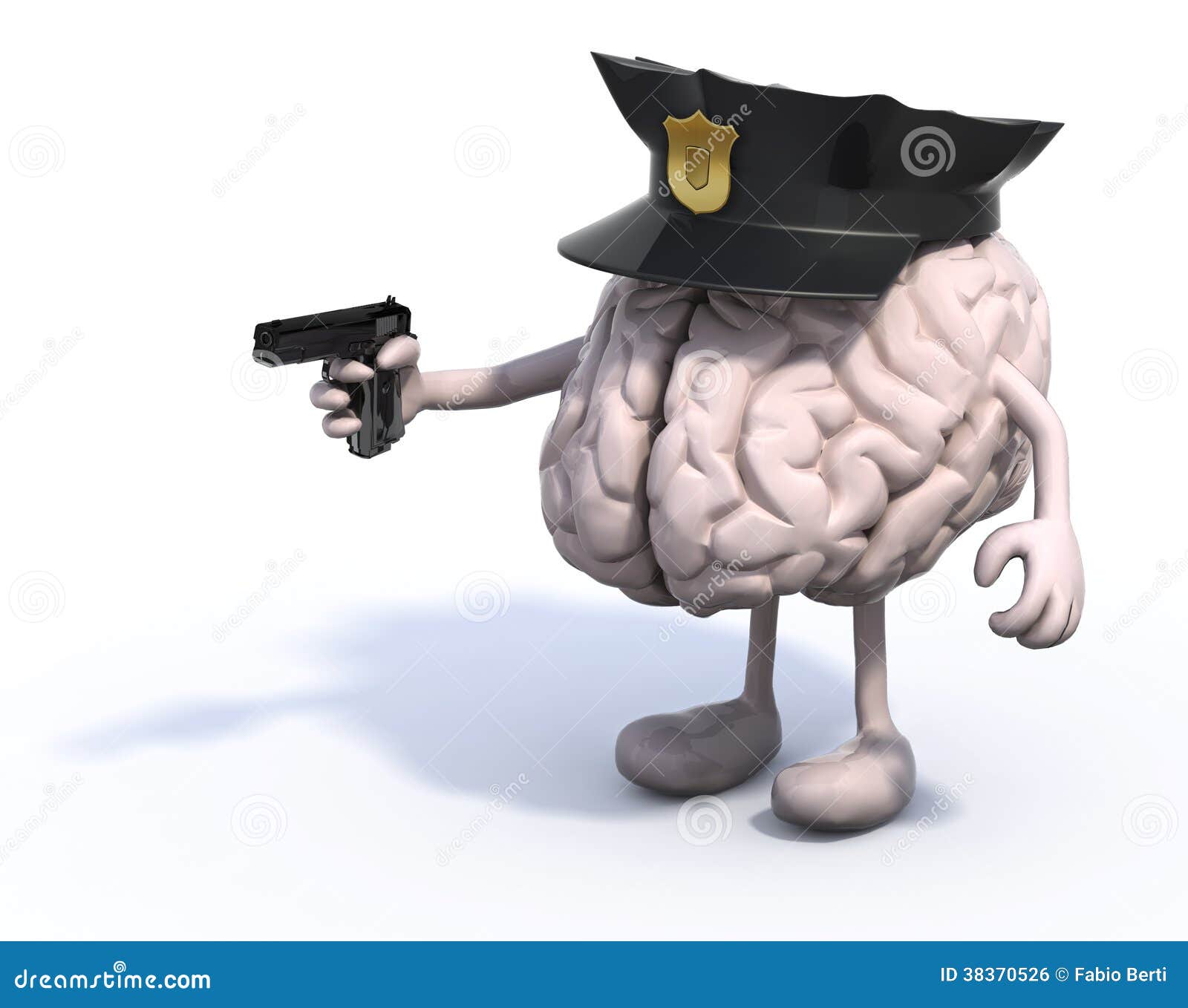 Brain with Police Cop and Gun on Hand Stock Illustration - Illustration ...