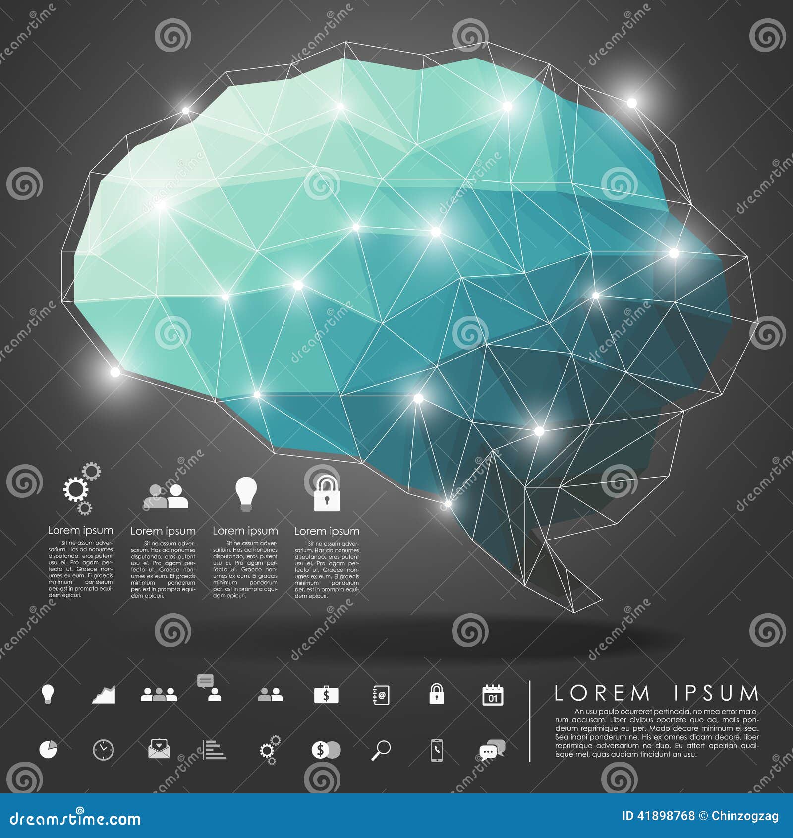 Brain Polygon with Business Icon Stock Vector - Illustration of office ...