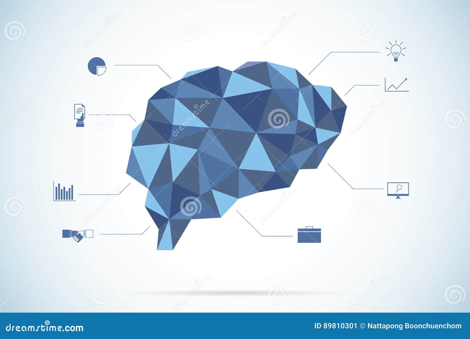 Brain Polygon with Business Icons Stock Vector - Illustration of ...